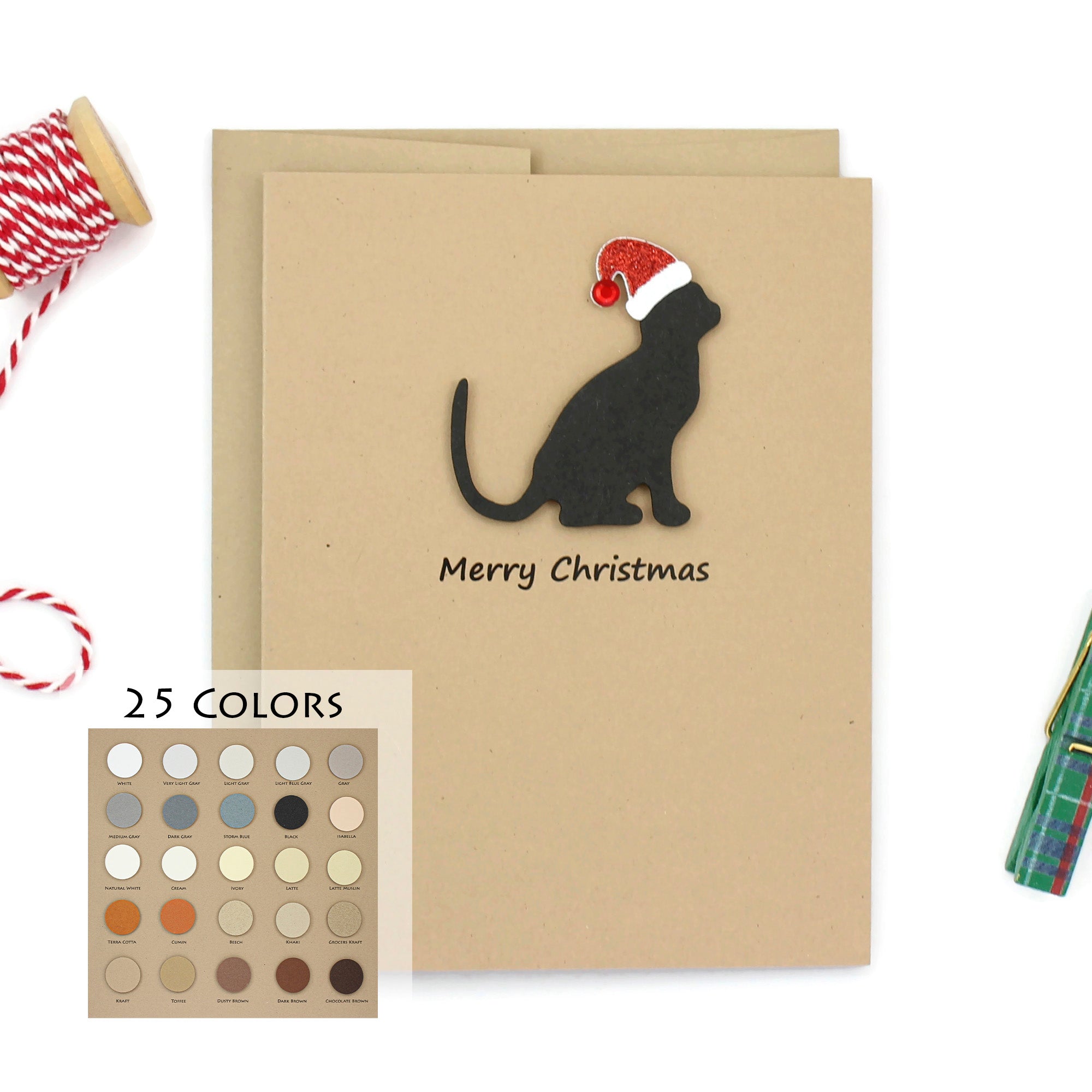 Cat Christmas Cards | Single Card or 10 Pack | 25 Cat Colors Available ...
