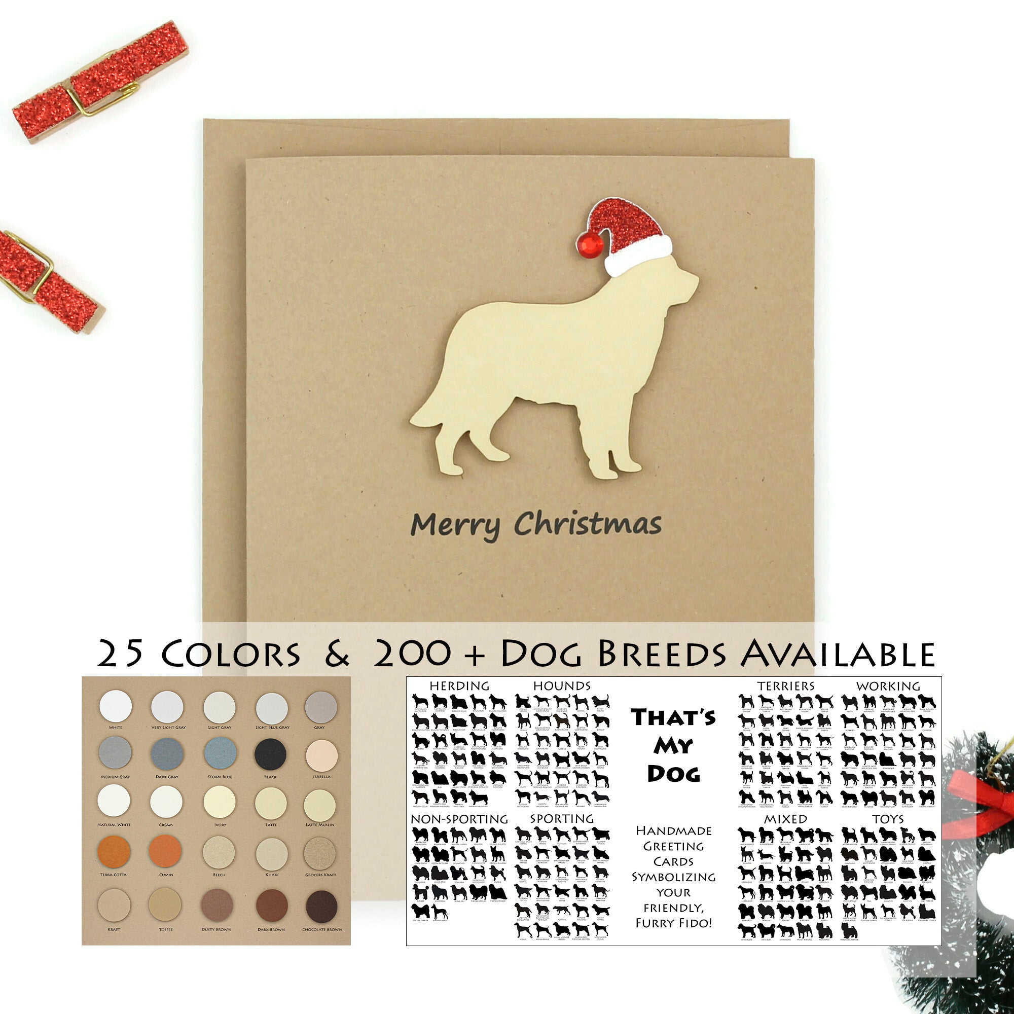 Dog Christmas Cards | Single Card or Pack of 10 | 200+ Dog Breeds to ...